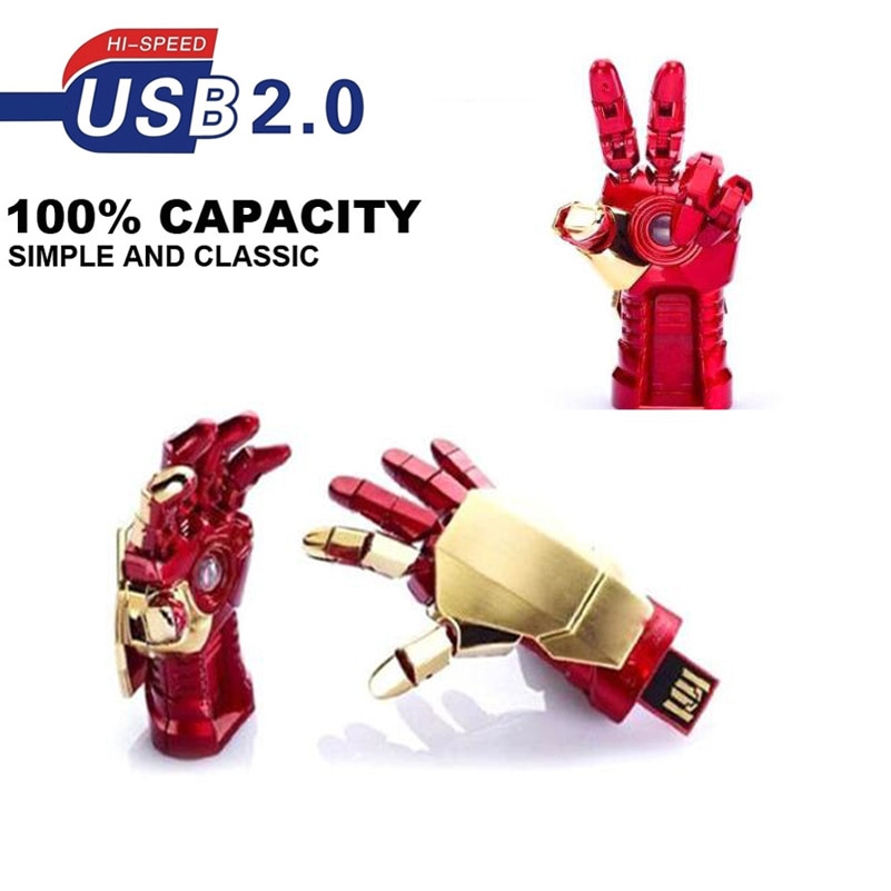 Metal usb flash drive Creative IRON MAN hand LED light pendrive Shape ...