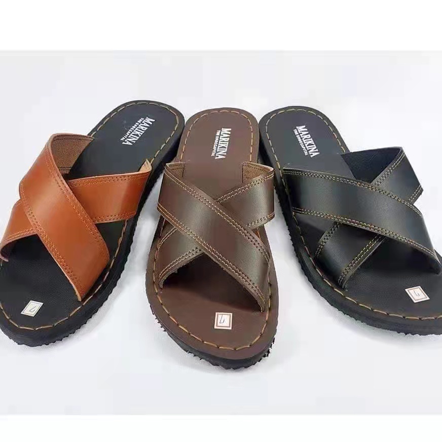 Best Selling-Men's Leather Slipper Flat sandal Marikina tahi style men ...