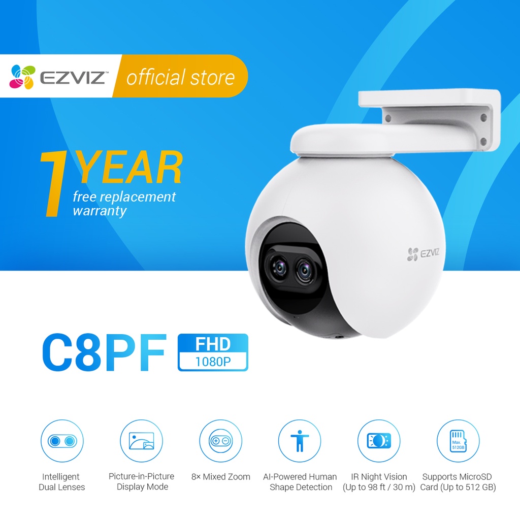 EZVIZ C8PF 1080P HD CCTV Security Camera 360° Outdoor PTZ WiFI IP ...
