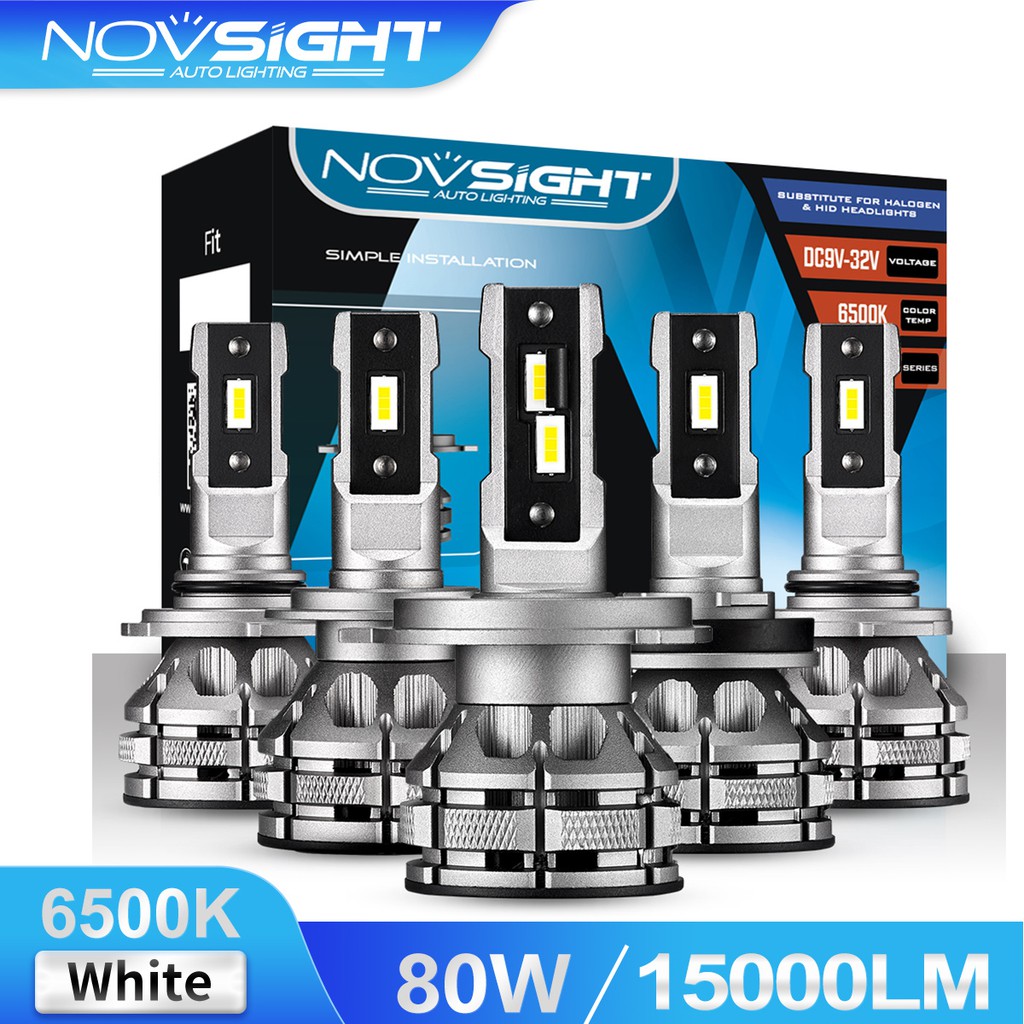 Novsight N38 9005 9006 H11 H4 H7 LED Headlight Light Bulbs 80W 15000LM 6500k Super Bright ...