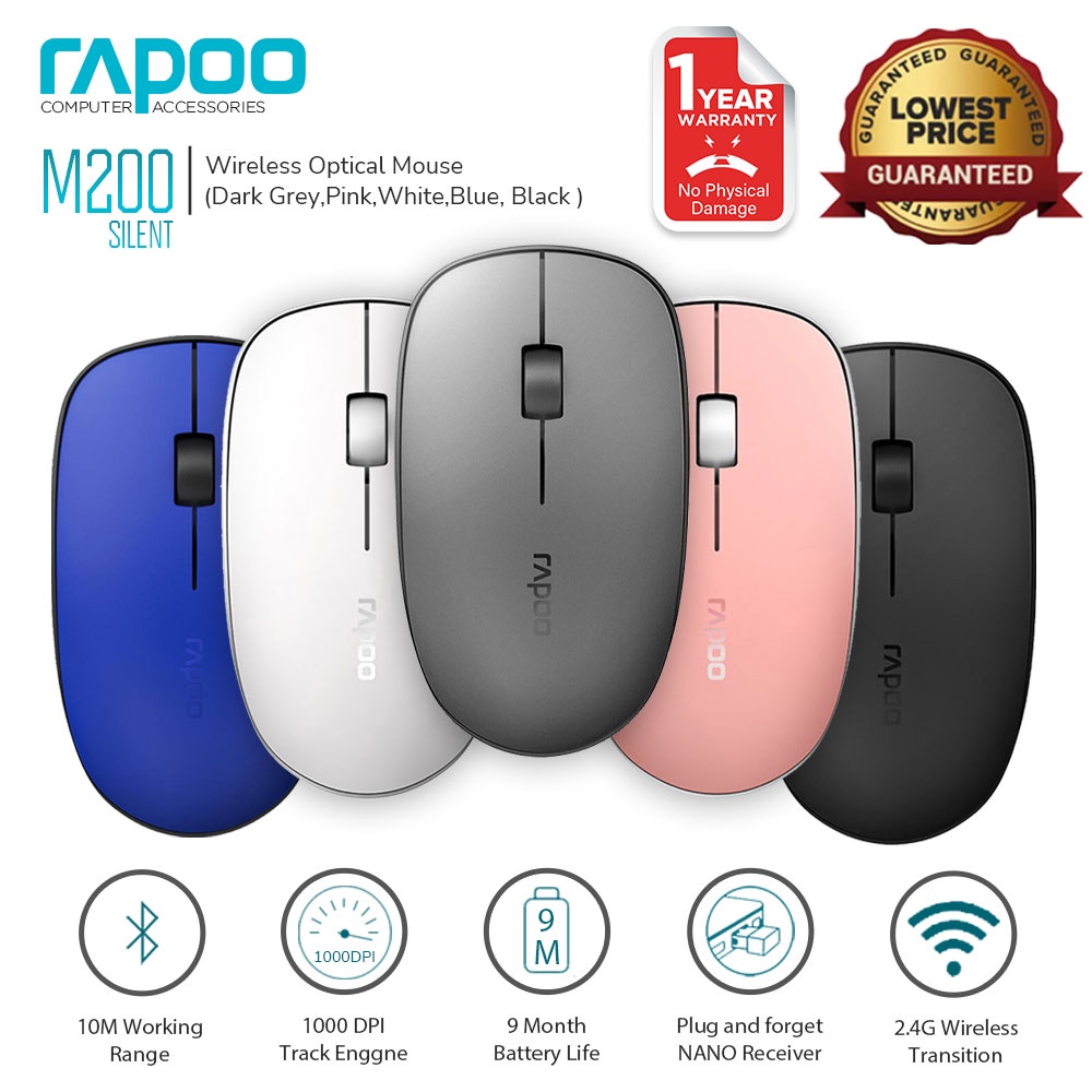 Rapoo M200 Wireless Slim Bluetooth Mouse for Laptop Multiple Mode 2.4G ...