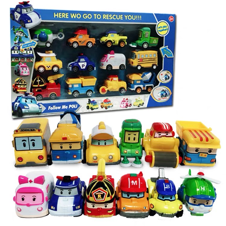 12 in 1 Robocar Poli Pull Back Car Complete Play Set Pullback Vehicle ...