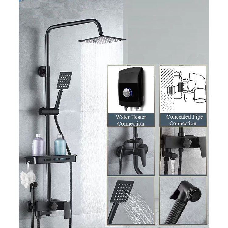 [HB990] Matte Black Deluxe Bath Rain Shower Exposed Mixed Tap Faucet ...