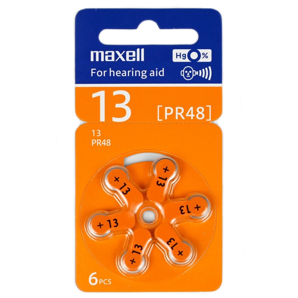 Maxell PR48 13 A13 Battery [6 pcs] Zinc Air 1.45V Orange Size P13 ZA13 DA13N AC13 13A | Shopee ...