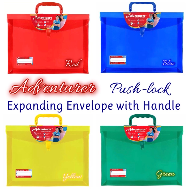 Adventurer Expanding plastic colored Envelope with handle long push ...