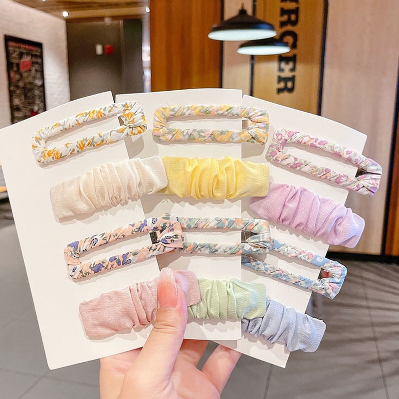 Square Floral Hair Clip Set Sweet Cute Fabric Hairpin Hair Accessories ...