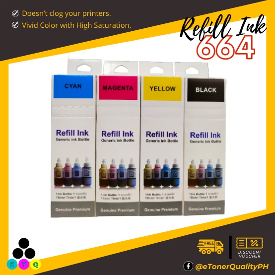eTONER Premium Refill ink bottle for Epson 664 Inkjet Printers, 70 ML ...