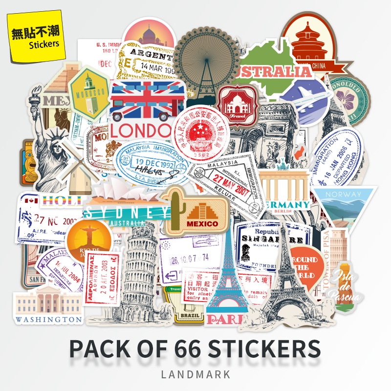 [stickers] 66 pieces/set personality European and American city trolley ...