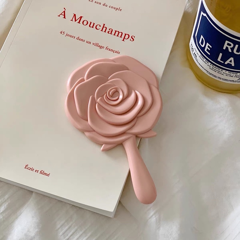 Korea Pink Barbie Heart Ribbon Rose Silicone Hand Vanity Mirror ...