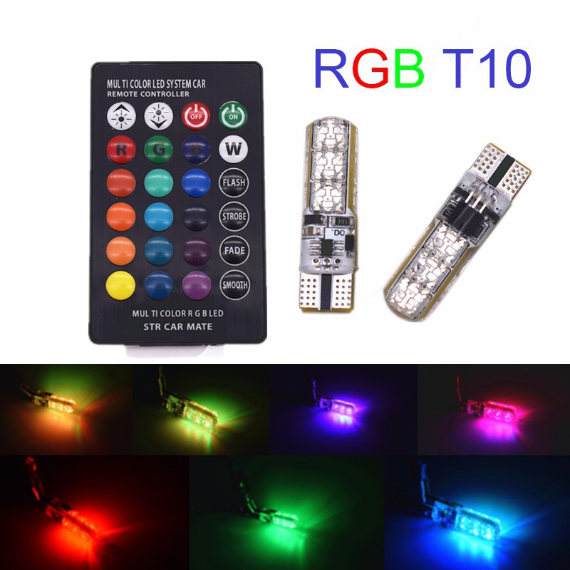 2PC Car RGB LED 12V T10 LED RGB 5050 6SMD Remote Controller Reading Wedge Lamp | Shopee Philippines