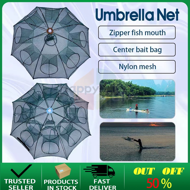 Folding Umbrella Fish Net ALL Holes Automatic Umbrella Trap Fishing Net ...