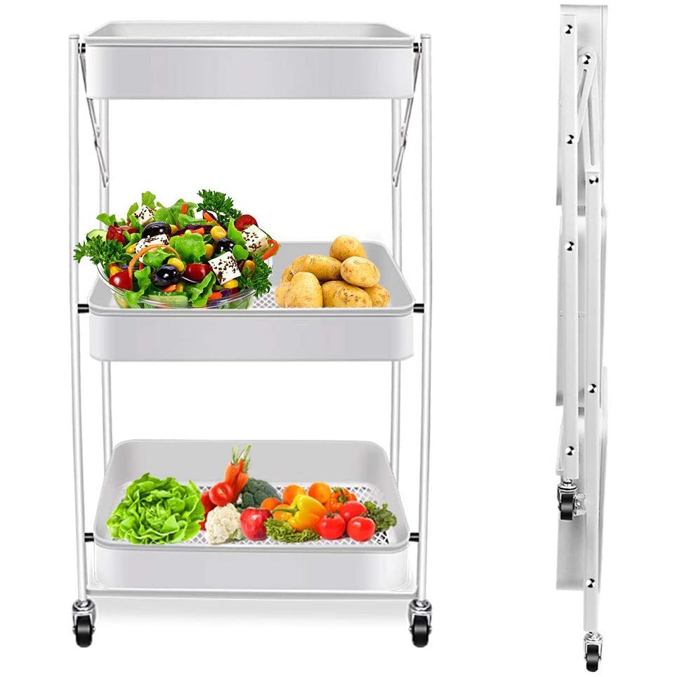 3-Tier Free Installation Rolling Cart trolley Instant Use Foldable ...