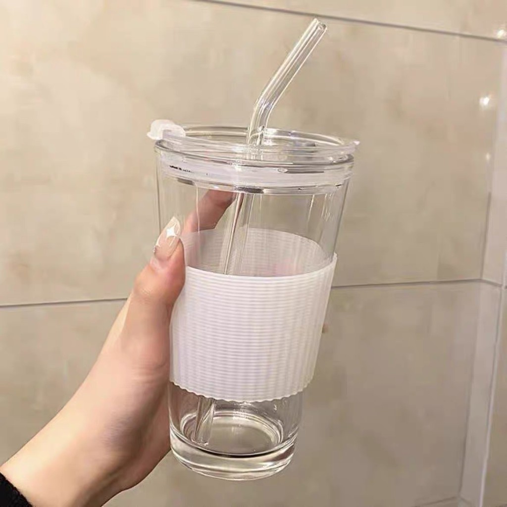 450mL Minimalist Glass Water Tumbler Tumblr Cup with Straw, Lid and ...