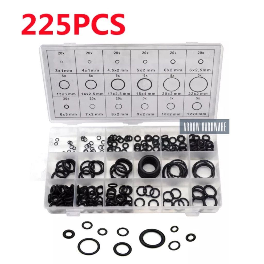225 pcs Black Rubber O Ring Washer Seals O-Ring Assortment kit for Car ...