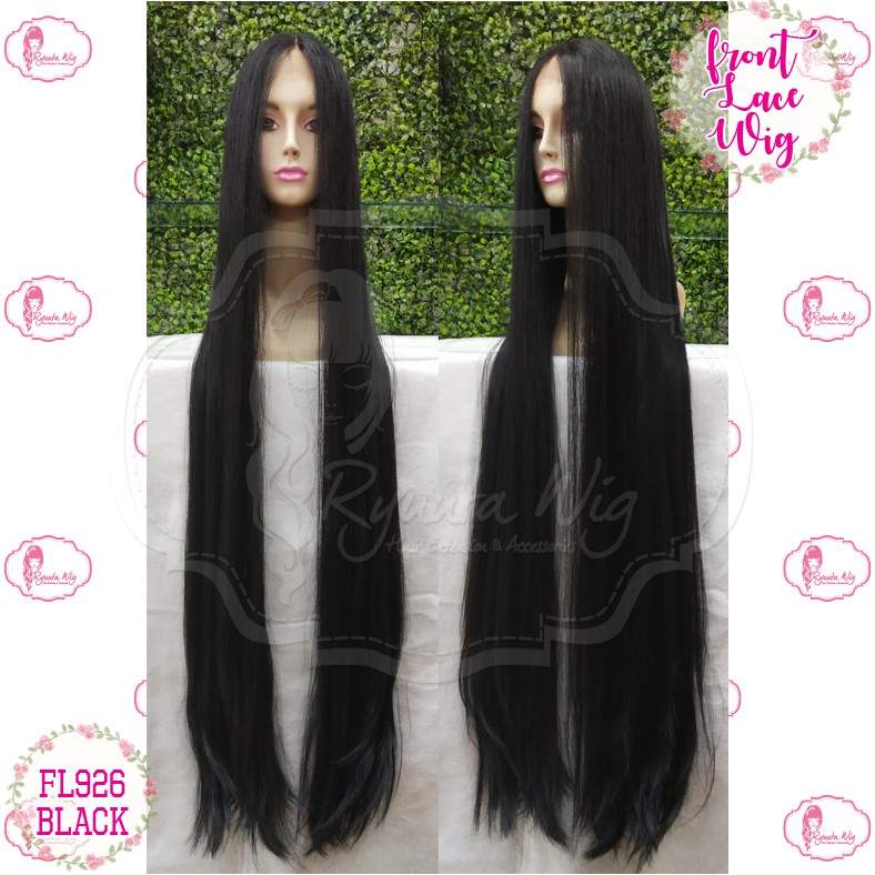 HITAM Ryuuta Wig Lace Front Extra Long 100cm Straight Straight Black ...