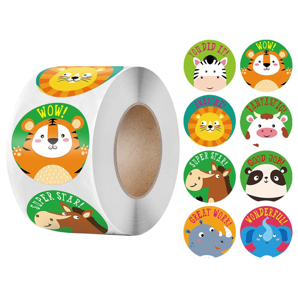 8 Designs Cartoon Animals Sticker for Kids 500pcs/roll 1Inch ...