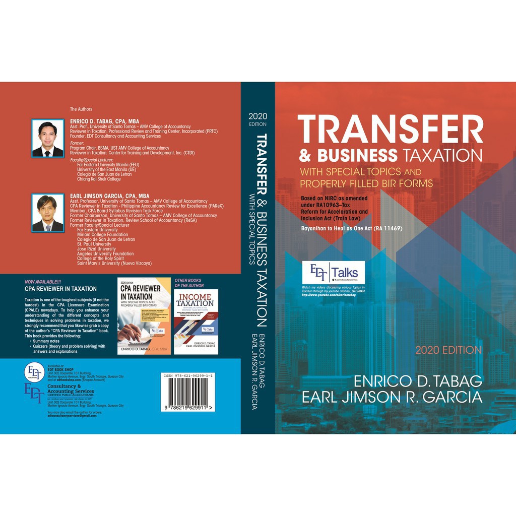 AUTHENTIC TRANSFER and BUSINESS TAXATION with Special Topics 2020 edition by Tabag and Garcia ...