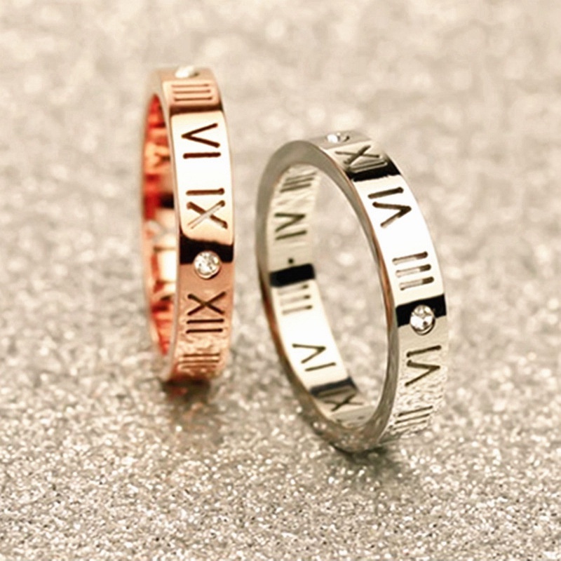 Romantic Beautiful Roman Numerals with Diamond Titanium Steel Ring Men ...