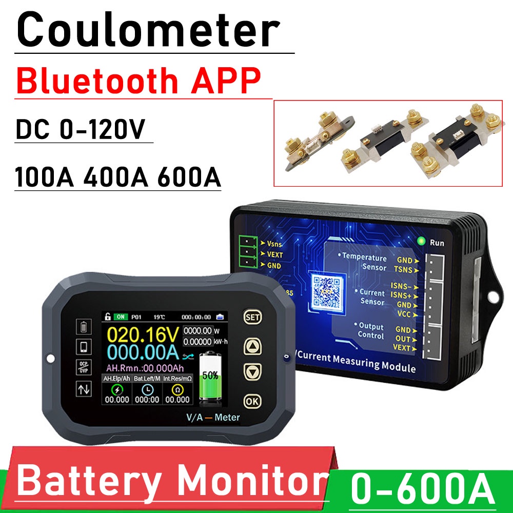 Bluetooth APP DC 120V 600A Battery Monitor Digital Capacity Tester ...