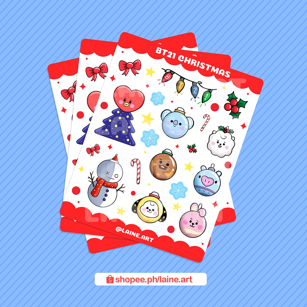 BT21 Christmas Fanart Sticker Sheet (Holo Rainbow Laminated) Bujo ...
