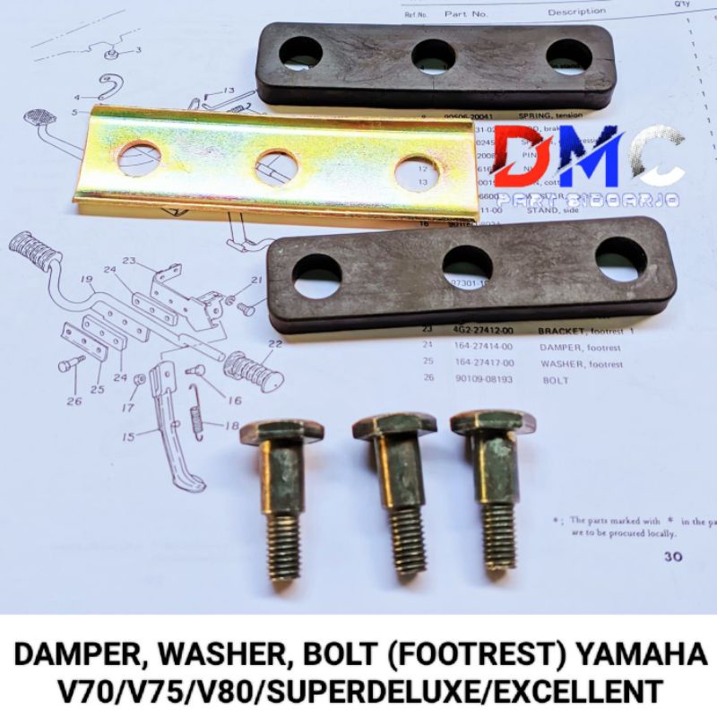 RUBBER DAMPING AND IRON PLATE FOOTREST YAMAHA V70 V75 V80 SUPERDELUXE ...