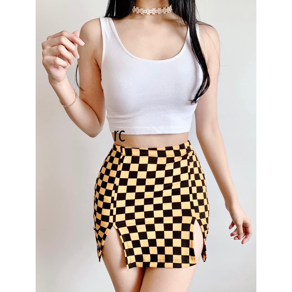 Dice - Two Slit Mini Skirt Checkered Plaid Palda Side Slit | Shopee ...