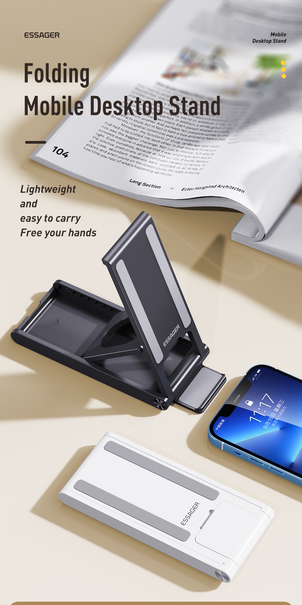 Essager Foldable Desktop Stand Triple Protection Multi-Gear Adjustment ...