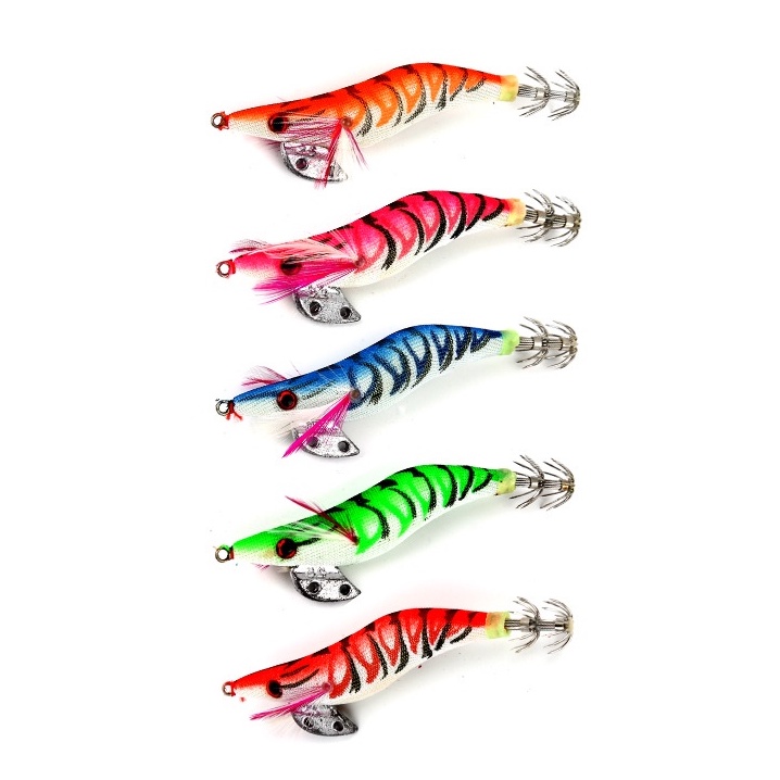 SYFishing 5pcs/set Fishing Lure Luminous Squid Jig 2.5# 3.0# Fishing Wood Shrimp Lure Squid ...