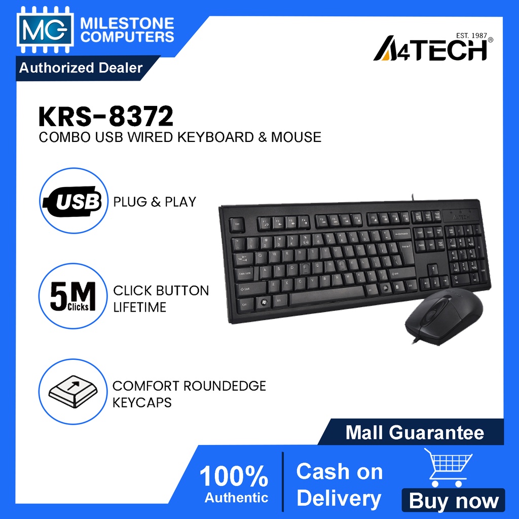 A4tech KRS-8372 Combo Usb Wired Keyboard & Mouse, Bundle Keyboard ...