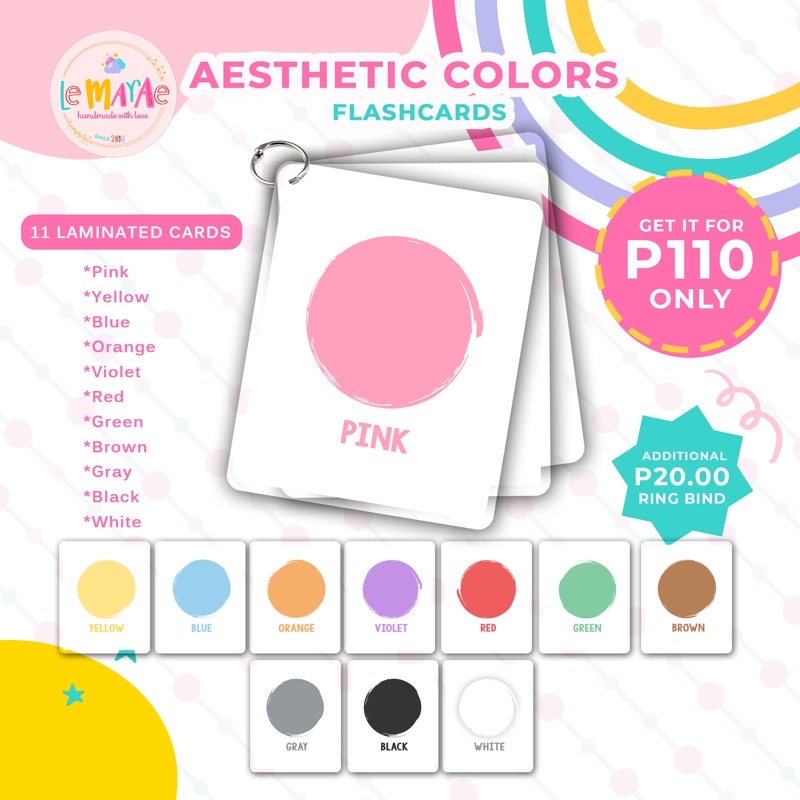 AESTHETIC THEME COLORS Laminated Educational Flashcards Colors Cards ...