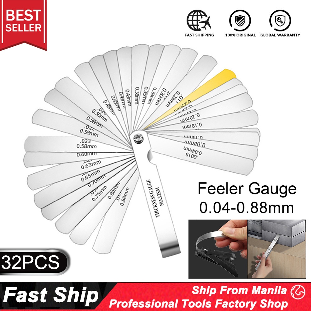 32pcs Stainless Steel Feeler Gauge 0.04mm-0.88mm Metric Thickness Gage Set For Gap Measurment ...