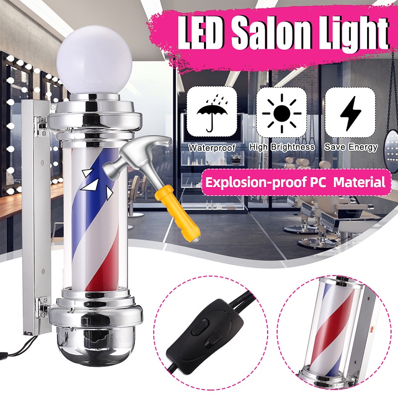 75cm Barber Shop Pole Rotating Lighting Red White Blue Stripe Rotating ...