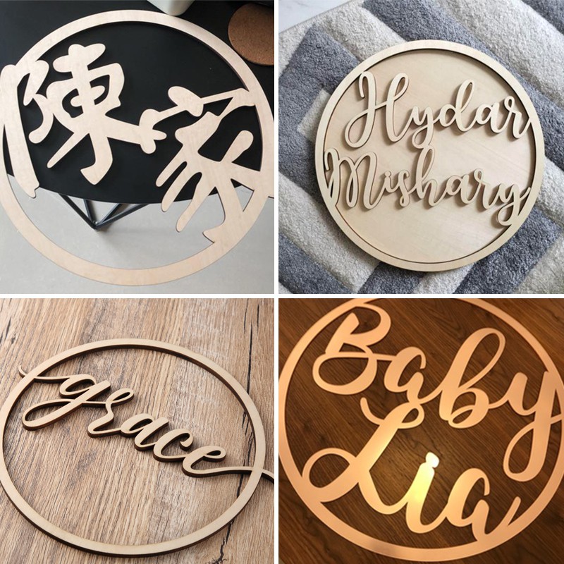 Personalized Circle Name Sign, Wooden Name Sign, Custom Wedding Wood ...