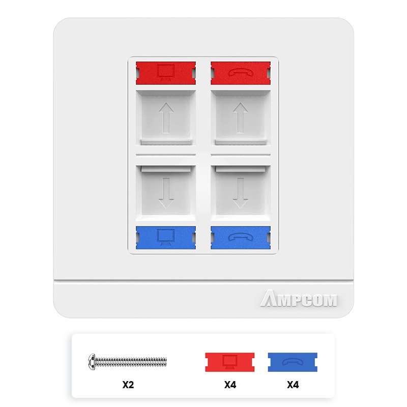AMPCOM RJ11 RJ45 Faceplate Wall Socket Wallplate Face plate 1-Port 2 ...