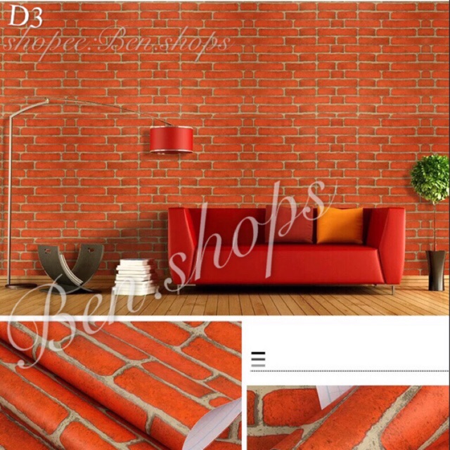 Red brick wallpaper waterproof sticker easy Removable 10M*45 | Shopee ...