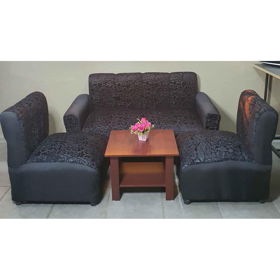 SALA SET VELVET BLACK WITH WOOD TABLE FREE DELIVERY NCR | Shopee ...