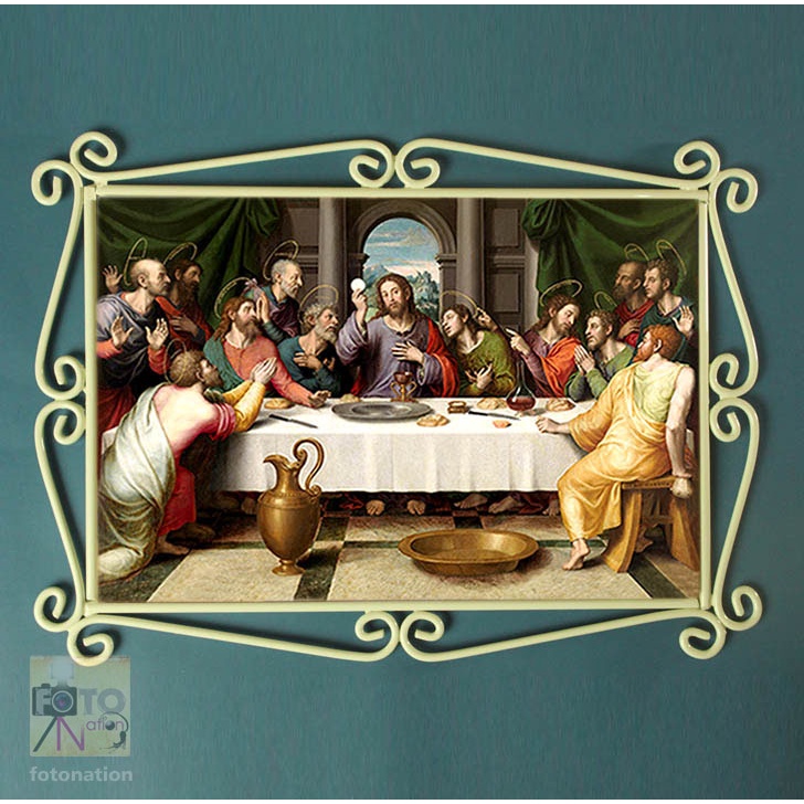 Wrought iron frame / printed ceramic tile, The Last Supper, Jesus and ...