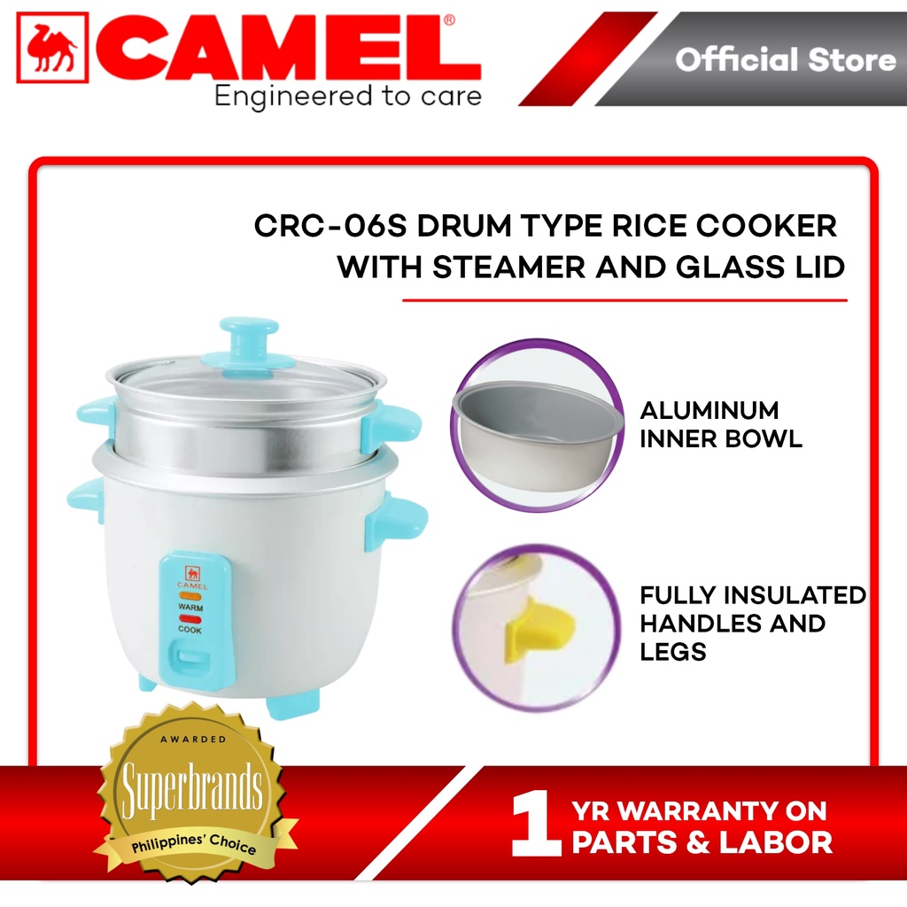 Camel CRC-06S Drum Type Rice Cooker With Steamer And Glass Lid (3 Cups ...