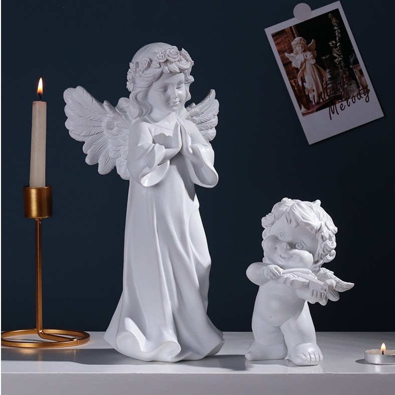 Retro Praying Angel Figurine Resin Guardian Angel Statue Indoor Home ...