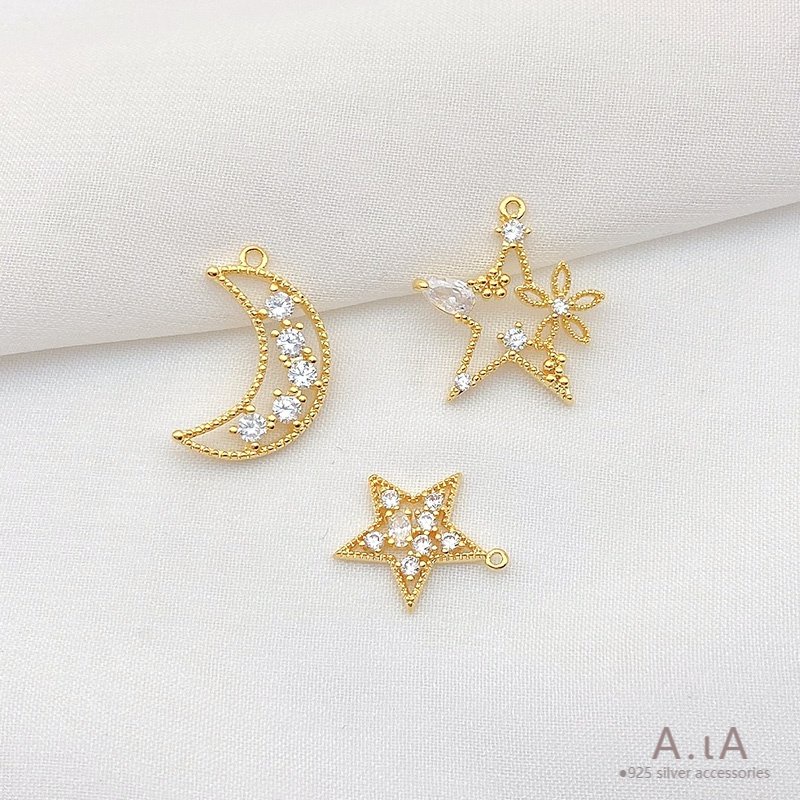 diy゜14K gold 〔1 Piece〕°18K Gold-Covered Color-Preserving Zircon Star Moon Hollow Pendant diy ...