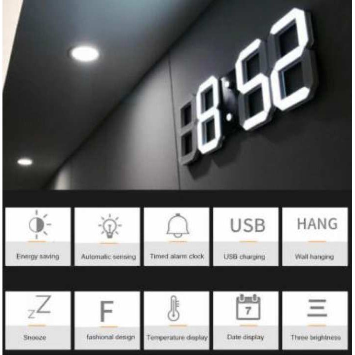 3D LED Wall Clock Modern Digital Alarm Clocks Display Home Kitchen ...