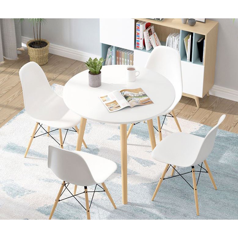 Nordic Dining Table ROUND laminated wood mdf 4legs 50 60 80*73cm (White ...