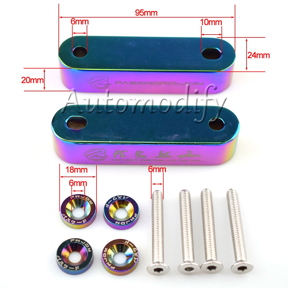 JDM Car Billet Aluminum Racing Hood Vent Spacer Risers 4pcs Fender ...