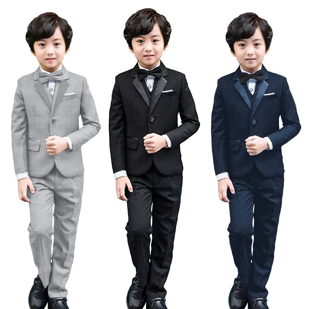 Lolanta 6 Pcs Boys Formal Suit Gentleman Black Dress Wear Kids Wedding ...
