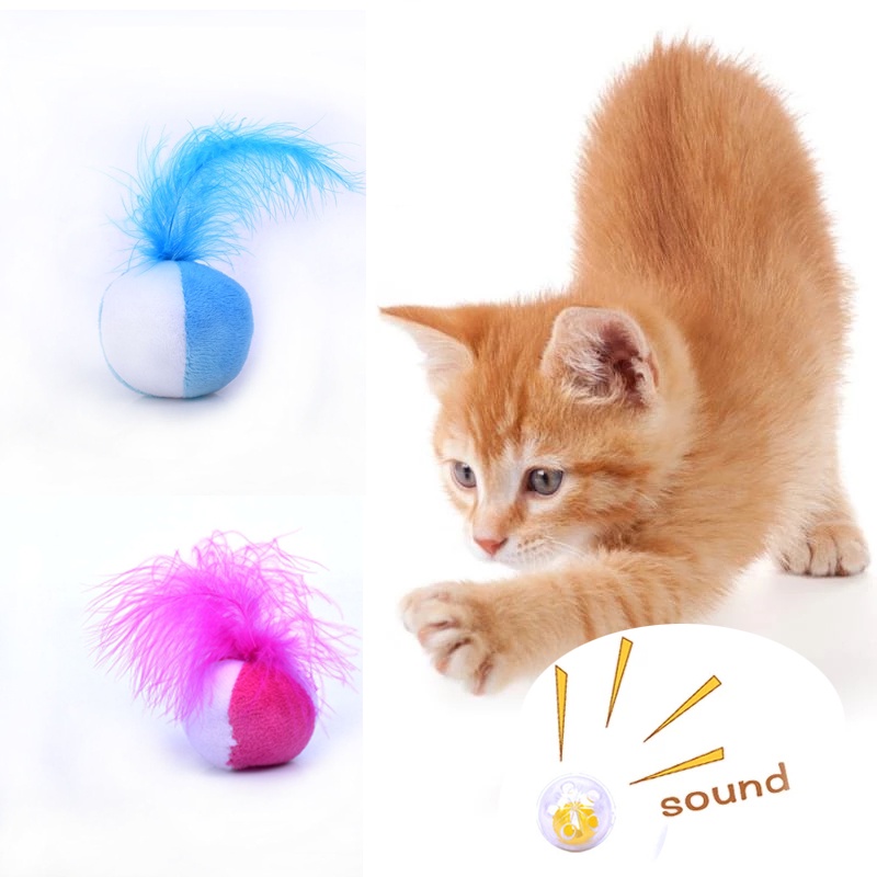 1 Pcs Pet Cat Bell Toy Plush Ball Plus Feather Shuttlecock Throwing Toy ...