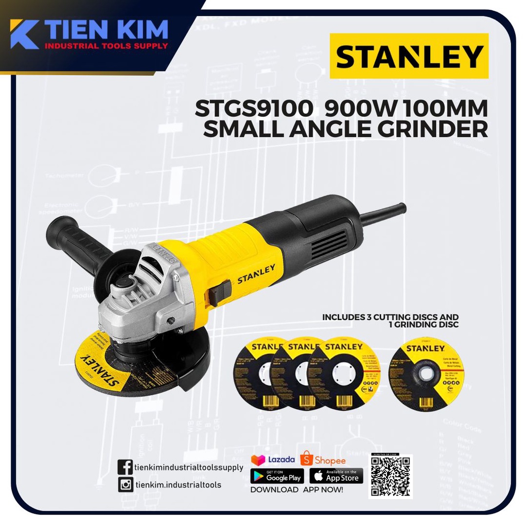 STANLEY STGS9100 900w SMALL ANGLE GRINDER with FREE 1 Grinding Disc and 3 Cutting Disc | Shopee ...