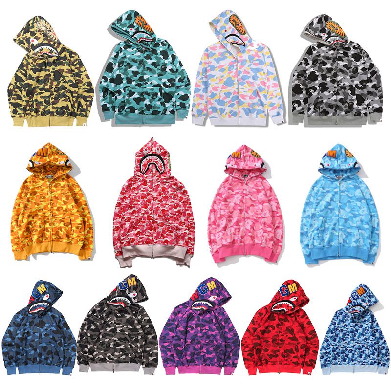 Bape Shark Colorful Printing Hoodie With Hood And Long Sleeves For ...