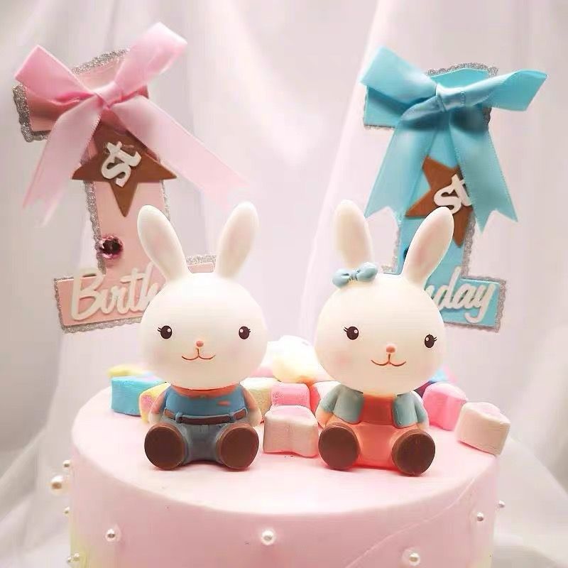 - 2 pcs cute Rabbit Cake Topper/ Happy Birthday/ Cake Topper/ Cake ...