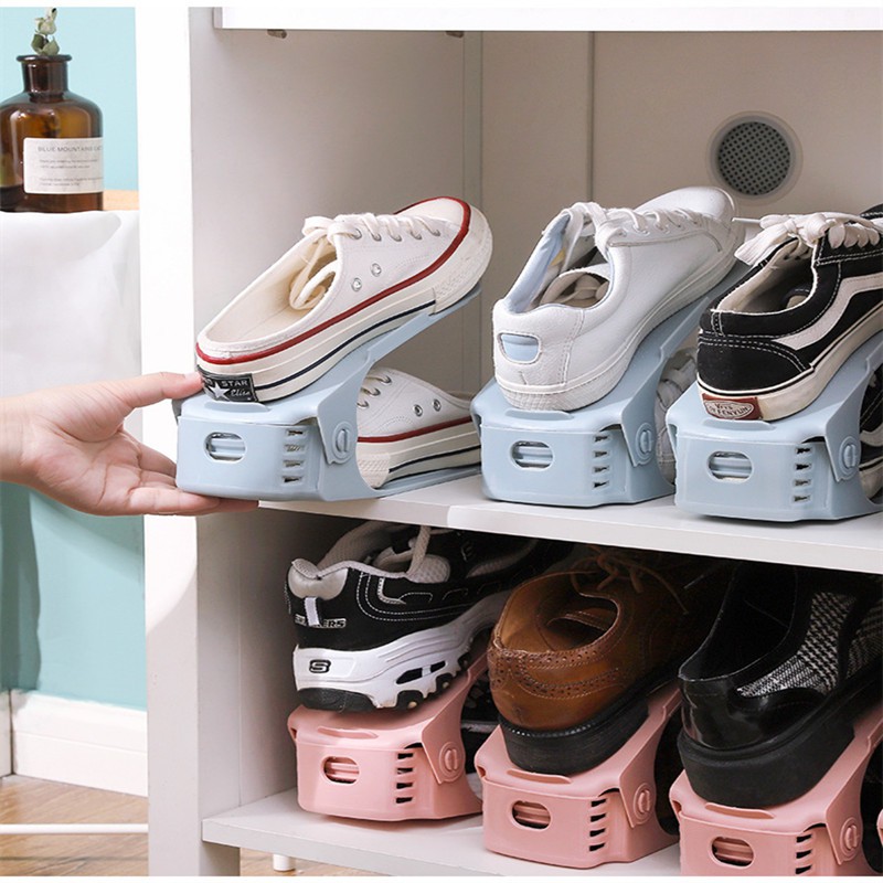 8Pcs Double Shoes Rack Plastic Adjustable Shoe Storage Organizer Space ...