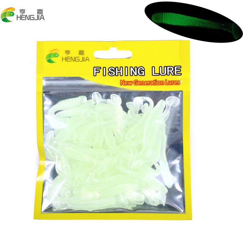 HENGJIA 50 Pcs/Bag 5cm/0.6g Soft Worm Bait Locust Artificial Luminous ...